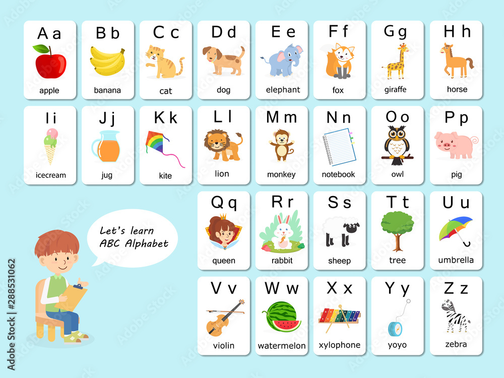 English Vocabulary And Alphabet Flash Card Vector For Kids To Help 