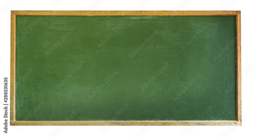 Empty green chalkboard texture hang on the white wall. double frame ...