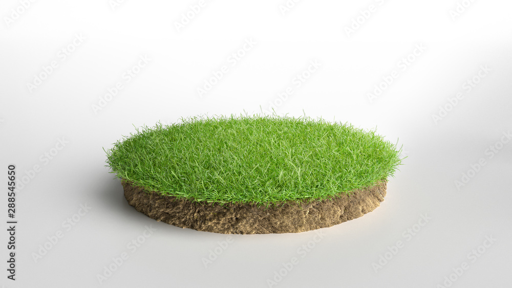 realistic 3D rendering circle cutaway terrain floor with rock isolated ...