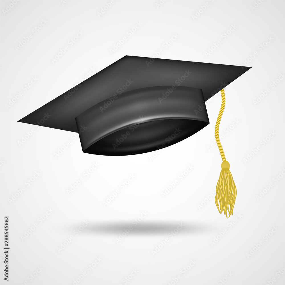 Square academic cap, typical american graduation hat isolated on white ...