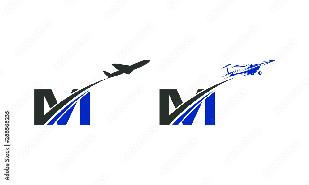 M Letter with Aviation Logo Design Stock Vector | Adobe Stock