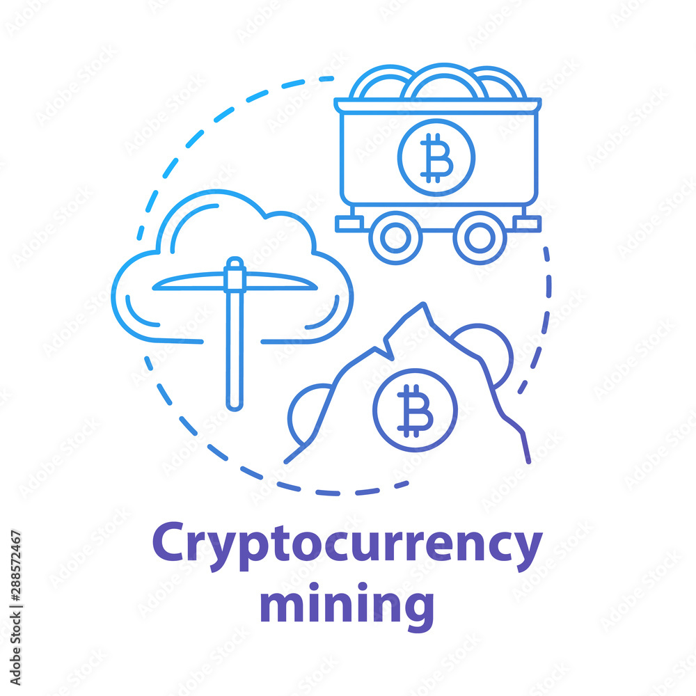 Cryptocurrency mining blue concept icon. Electronic money idea thin ...