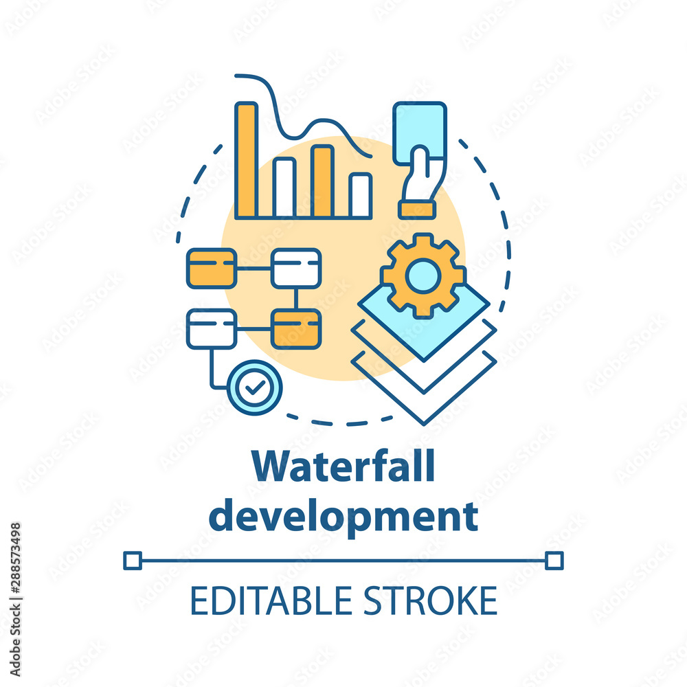 Waterfall development concept icon. Sequential phases of project ...