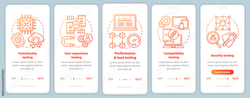 Software Testing Onboarding Mobile App Page Screen Vector Template Computer Program Development