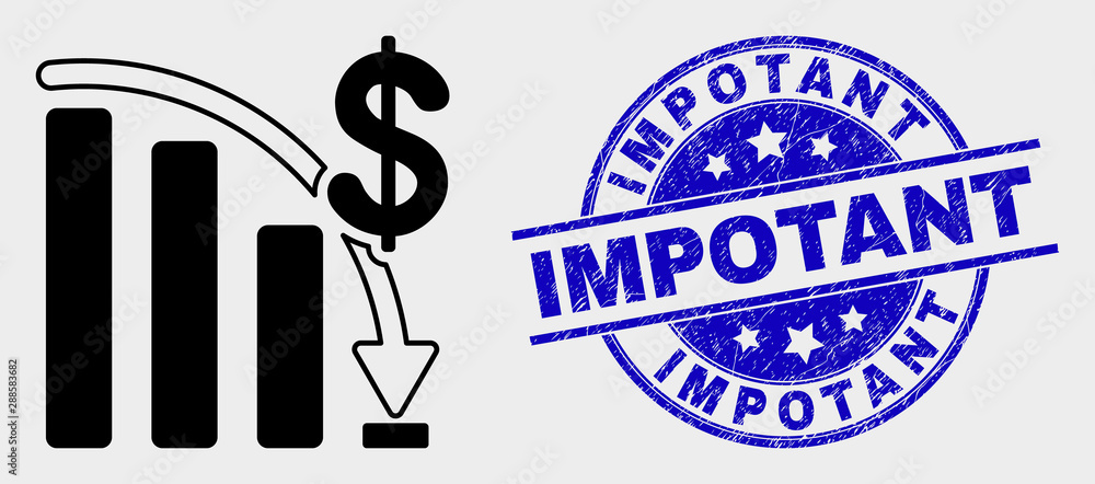 Vector crisis bar chart pictogram and Impotant seal stamp. Red rounded ... Vector crisis bar chart pictogram and Impotant seal stamp. Red rounded ...