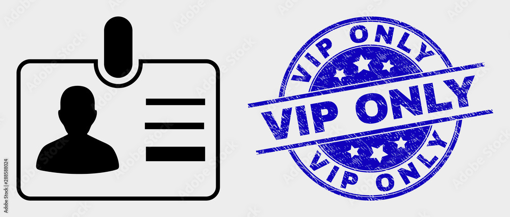 Vector user id badge pictogram and Vip Only seal stamp. Red round ...