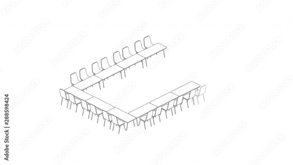 Meeting room setup layout configuration U Shape style, 3D virtual ...