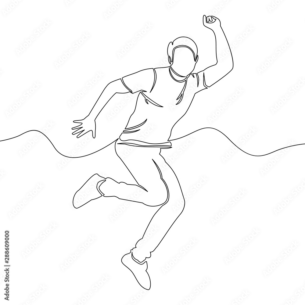 One line drawing man jumping rejoice concept Stock Vector | Adobe Stock