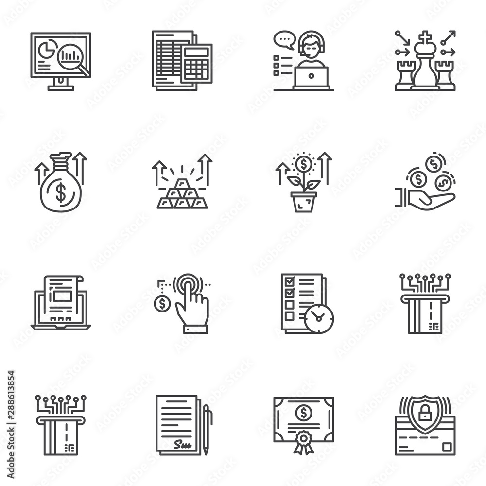Financial success line icons set. linear style symbols collection ...