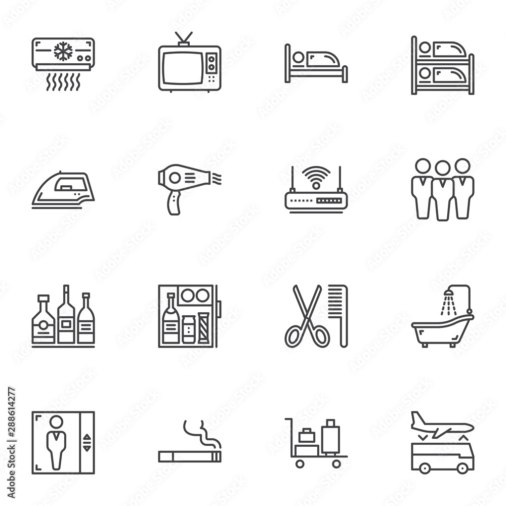 Hotel service line icons set. linear style symbols collection, outline ...