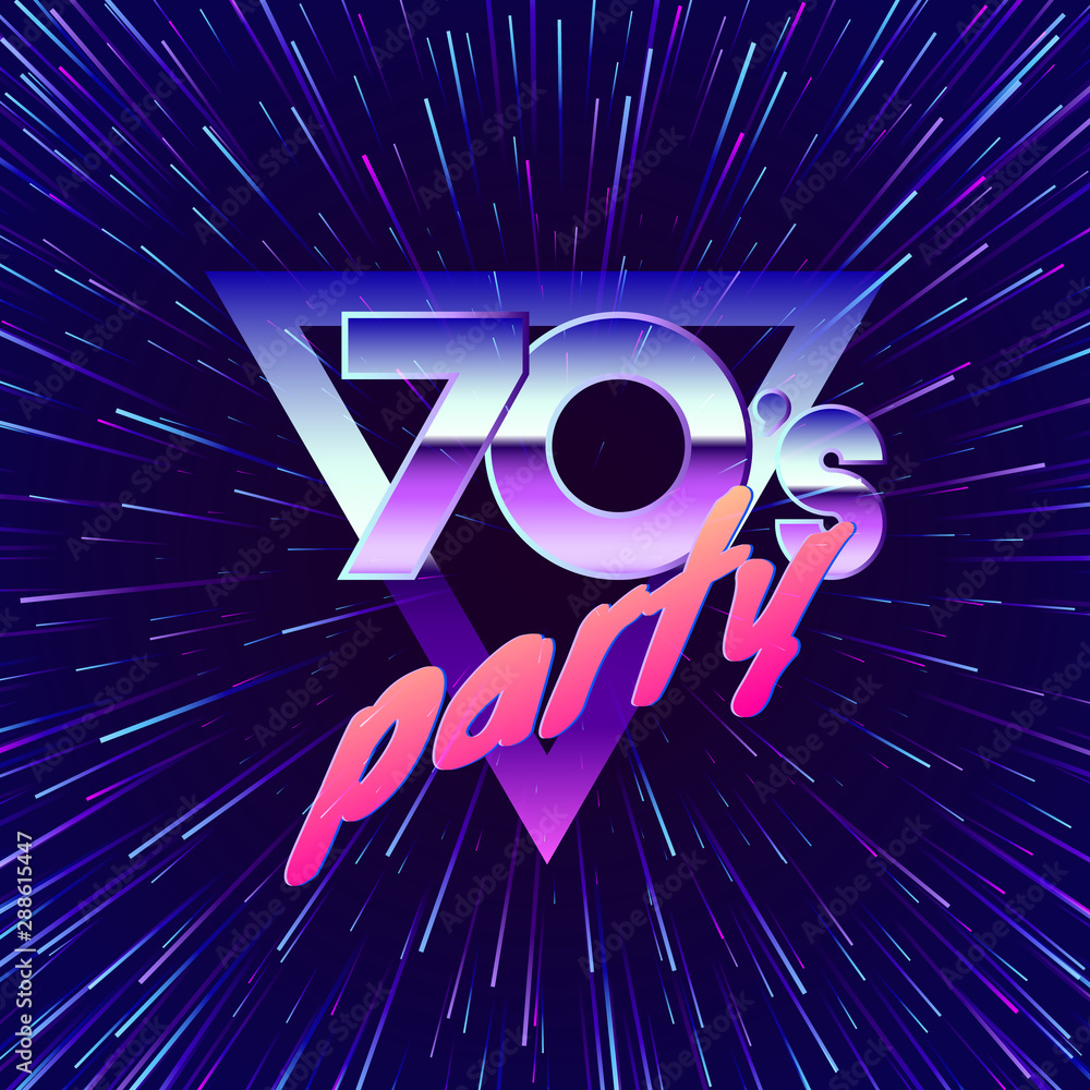 Retro party 70s. Movement through the universe in neon colors. Vintage ...
