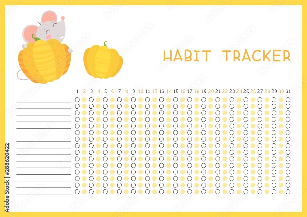 Habit tracker for month flat vector template. Children planner page ...