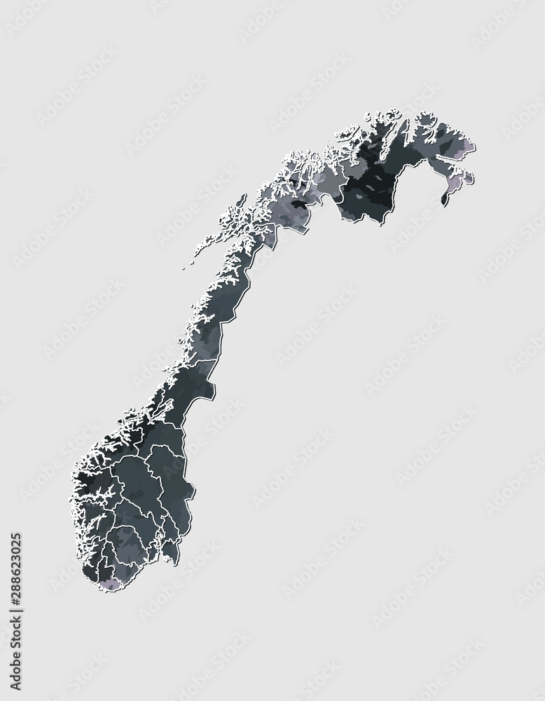 Norway watercolor map vector illustration of black color with border ...
