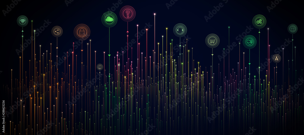 Abstract dot point line with internet of things icons, smart networks ...