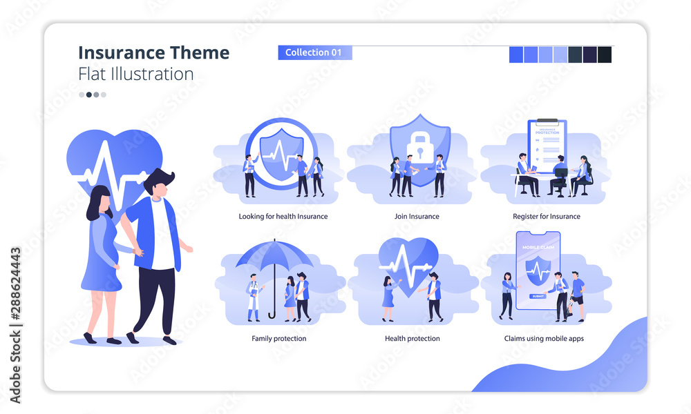 Collection of illustrations with insurance themes Stock Vector | Adobe ...