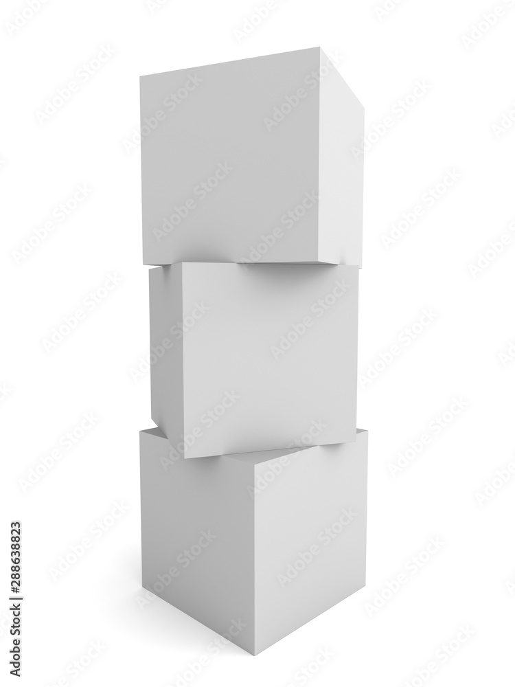 Blank Stacked Cubes. White Three Boxes Concept. 3D render Stock ...