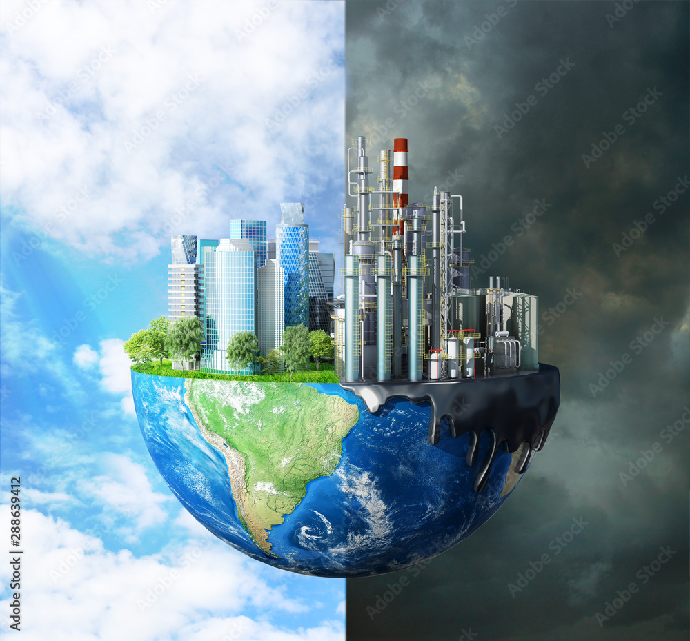 concept of global disaster. The contrast between pure nature, bright ...