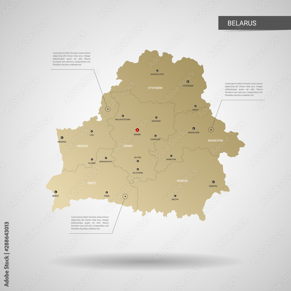 Stylized vector Belarus map. Infographic 3d gold map illustration with ...