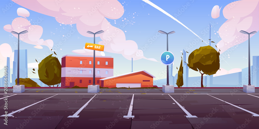 City street parking with parallel lots, empty car parking spaces on ...