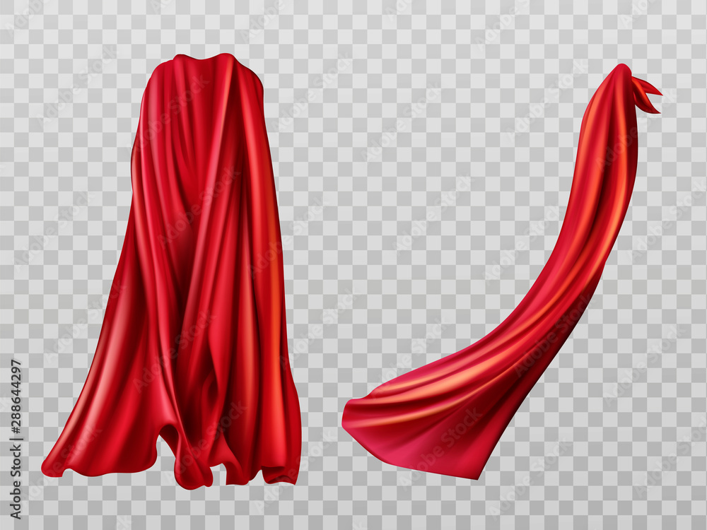 Red cloaks set. Silk flattering capes back and side view isolated on ...