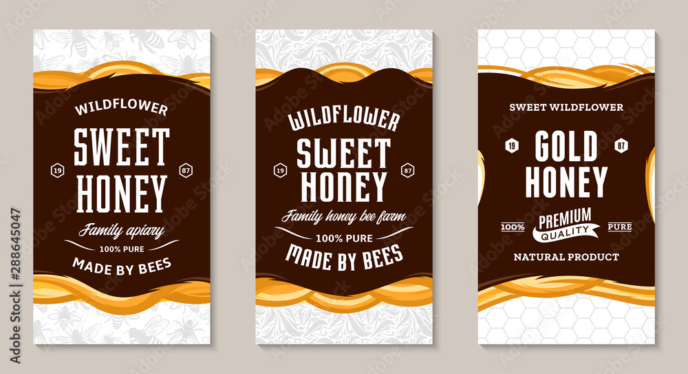 Honey labels and packaging design templates Stock Vector | Adobe Stock