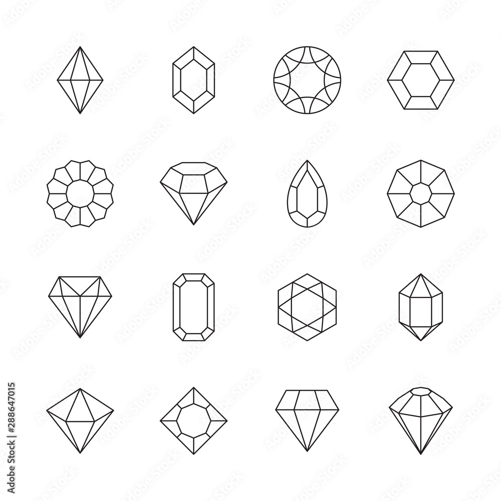 Diamond icon. Jewels outline symbols gems stones geometrical polygonal ...
