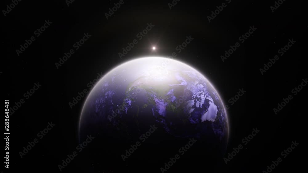 beautiful sunset on planet earth from space. Earth is spinning, lens ...