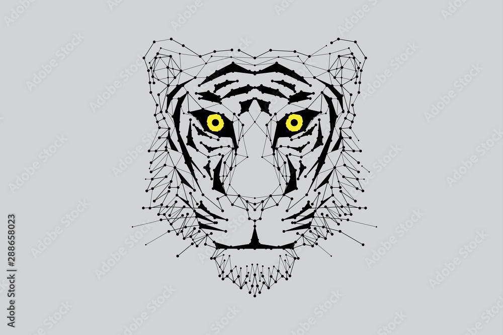 The particles, geometric art, line and dot of tiger head. Stock Vector ...