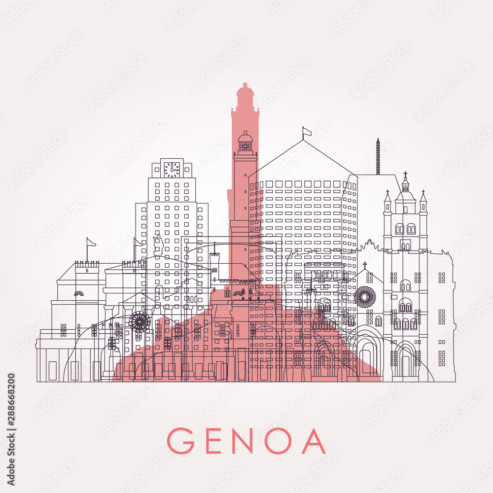 Outline Genoa skyline with landmarks. Vector illustration. Business ...