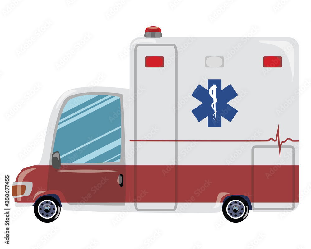 Cartoon ambulance. Vector illustration of medical care. Drawing for ...