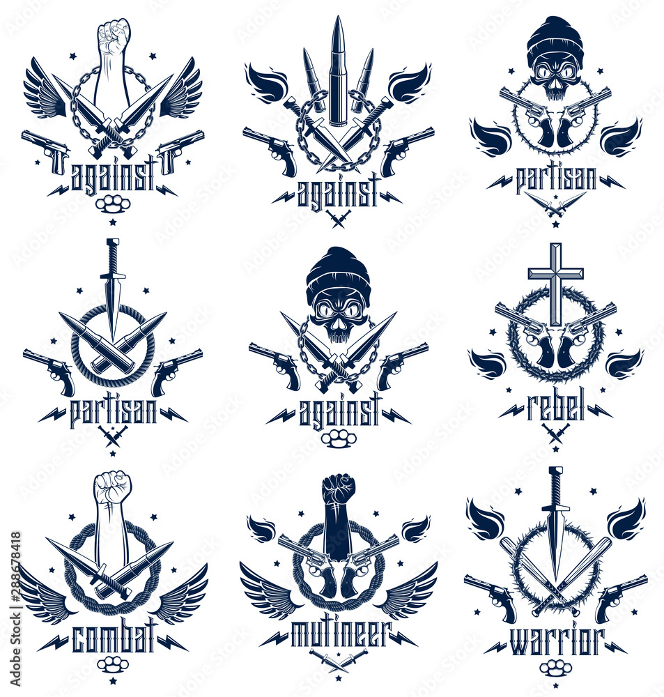 Revolution and Riot aggressive emblem or logo with strong clenched fist ...
