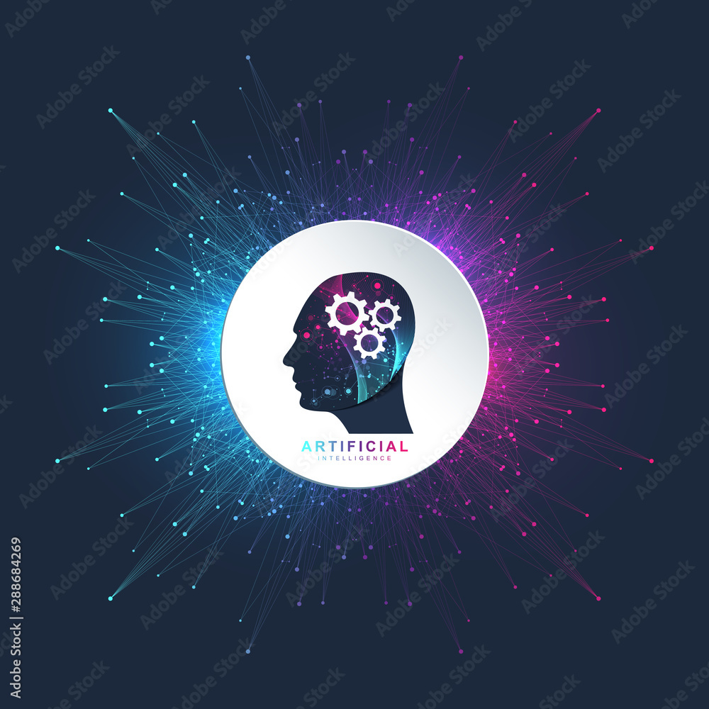 Artificial intelligence logo vector icon AI banner. Cloud computing concept. Data mining, neural ...