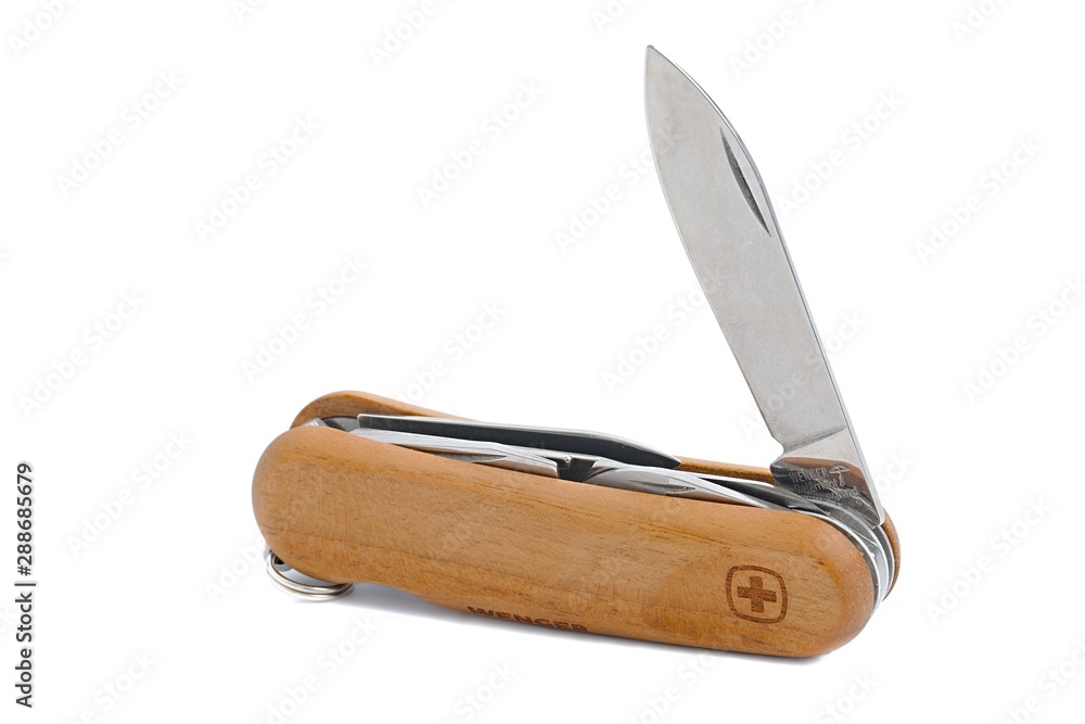 BUDAPEST, HUNGARY - JUNE 09, 2015: Wenger swiss knife isolated on white ...