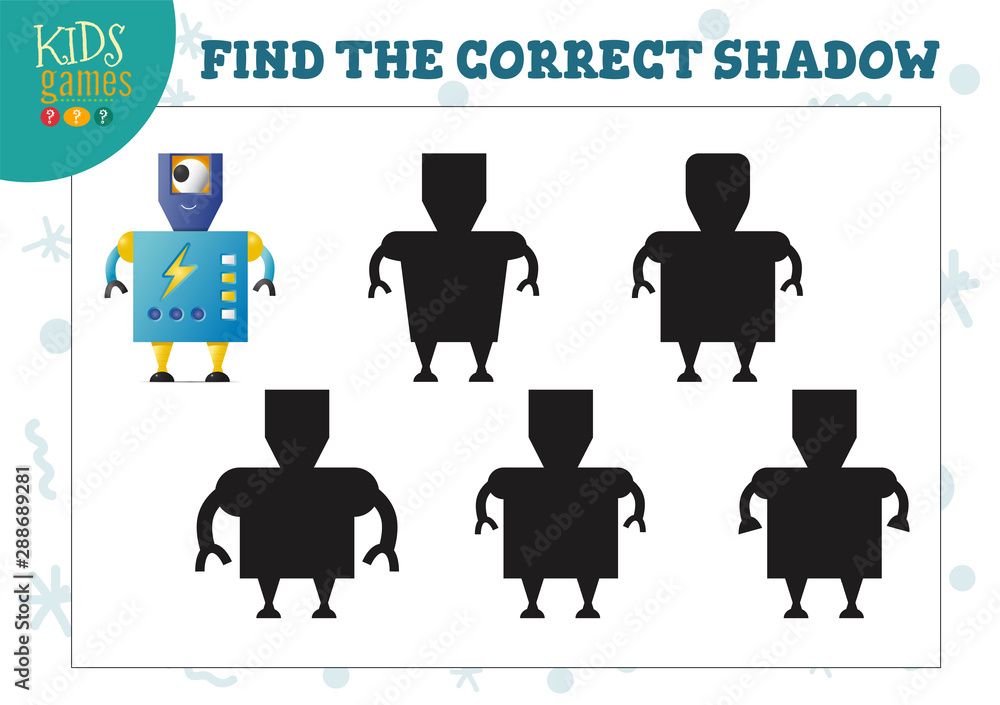 Find the correct shadow for cute cartoon humanoid robot educational ...