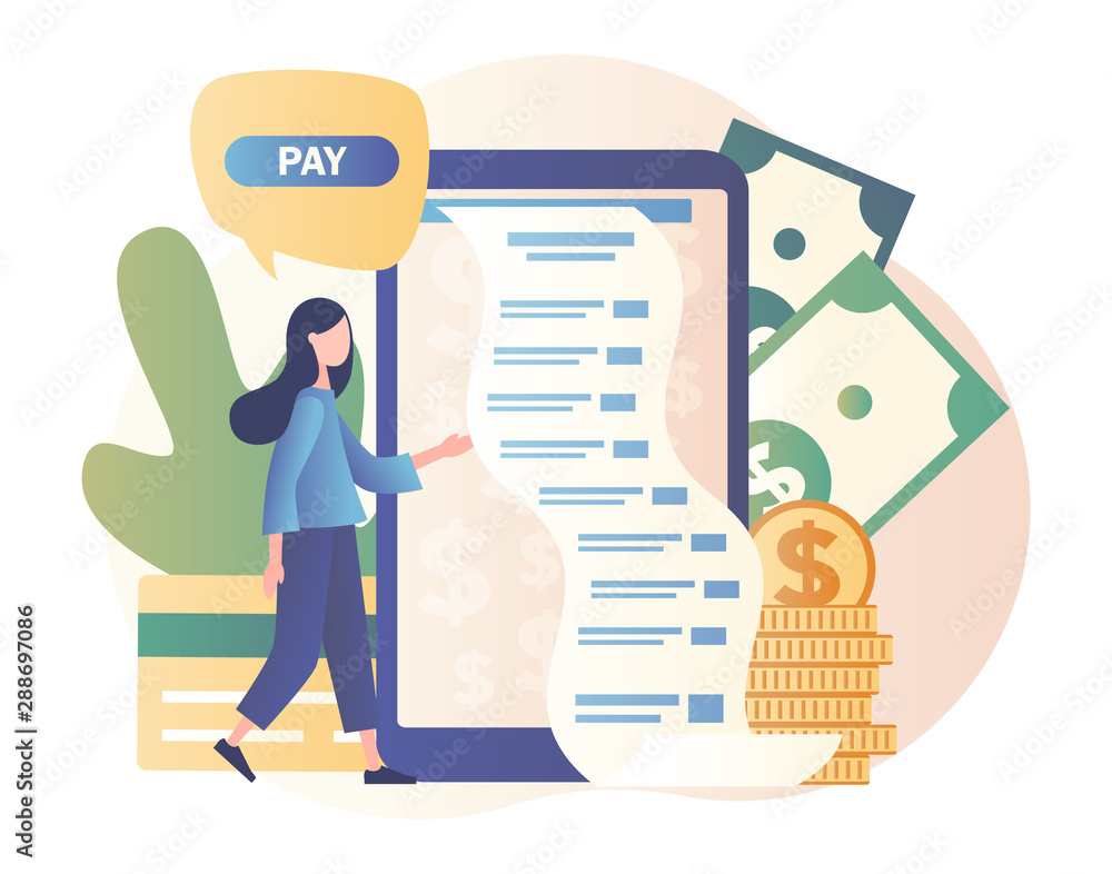 Online payment concept. Digital bill. Modern flat cartoon style. Vector ...