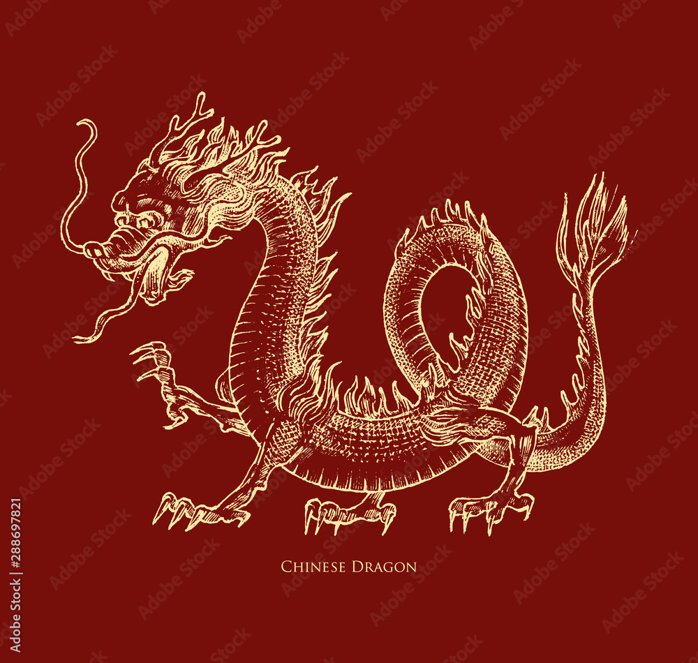 Chinese dragon. Mythological animal or Asian traditional reptile ...