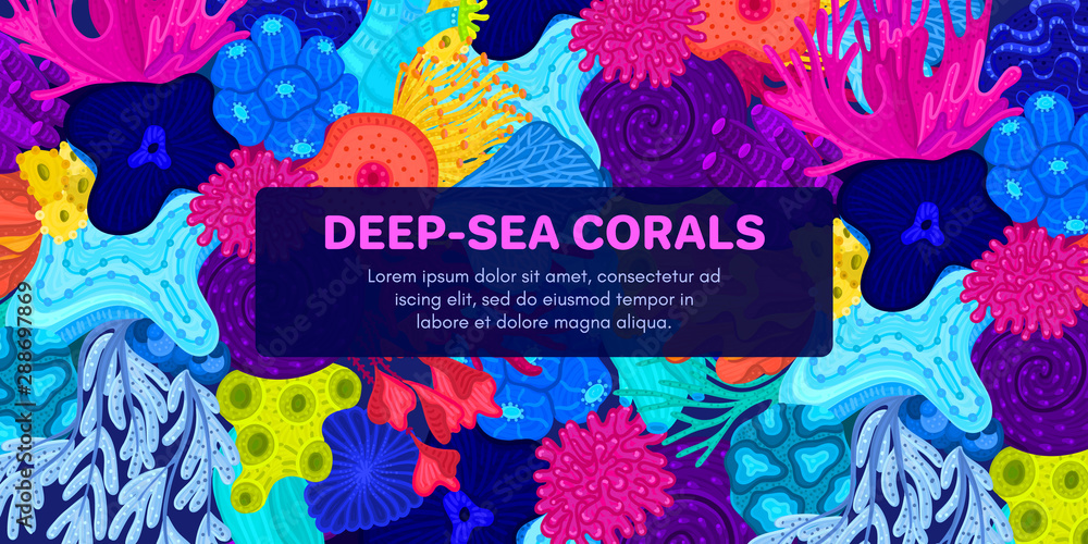 Vector composition of corals. Background with colorful sea or ocean ...