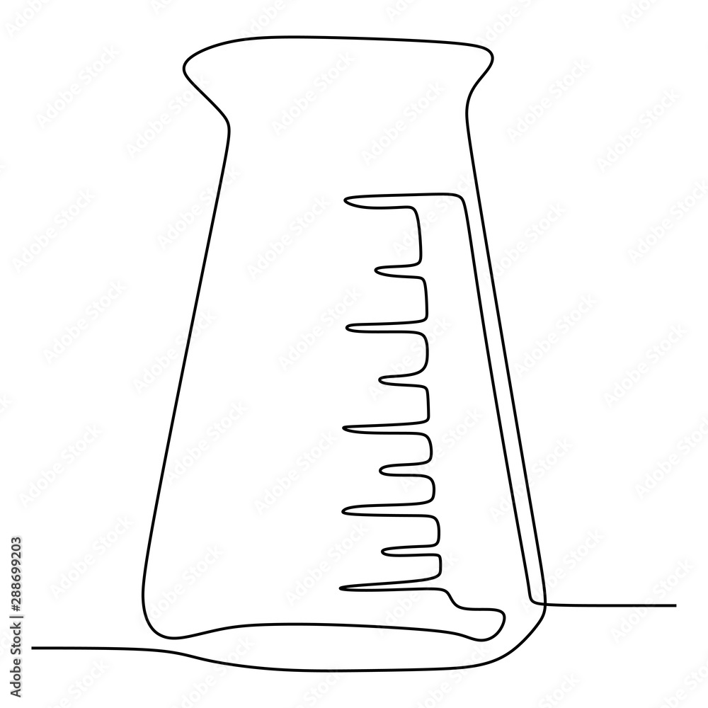 Chemical science flask continuous one line drawing chemistry glass tool ...