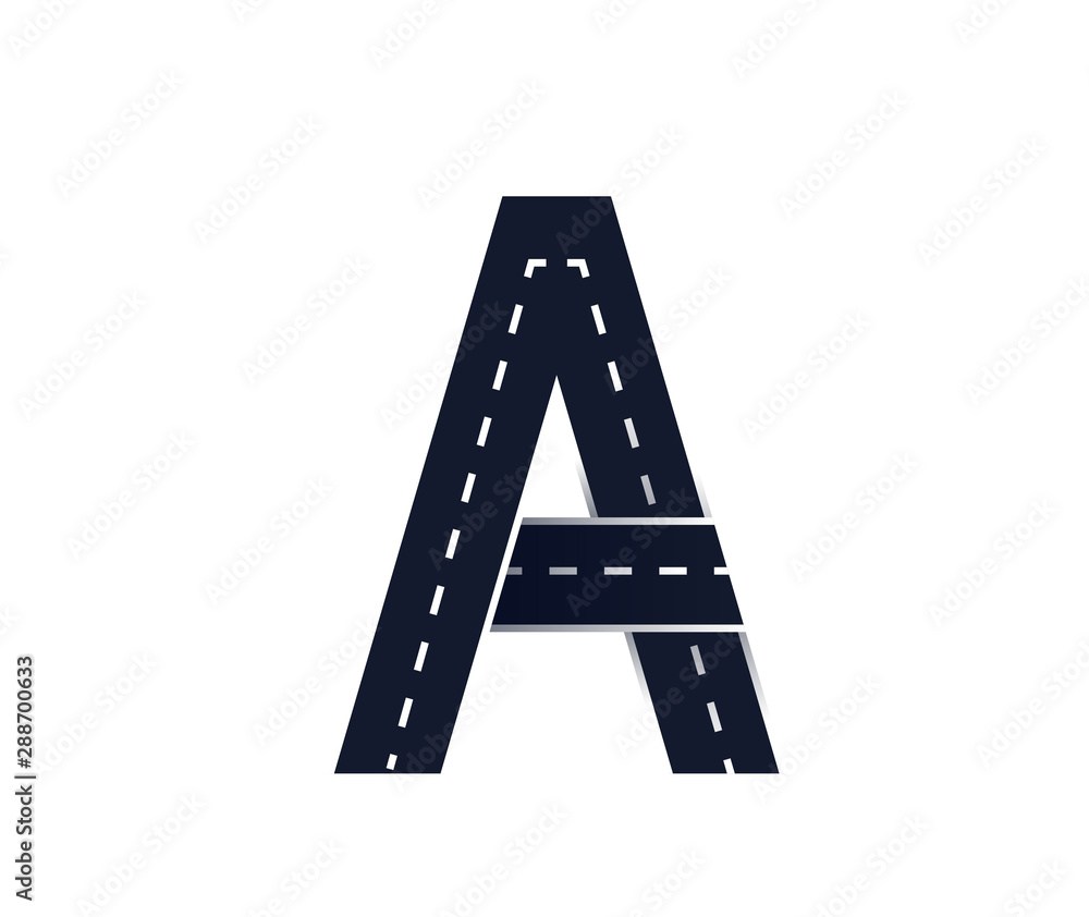 Letter A. Road font. Typography vector design with street lines. Stock ...