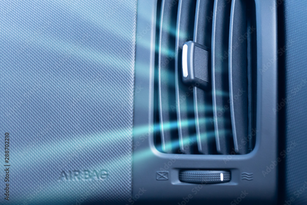 Car air conditioner with illustration of cold air flow from it. Front ...