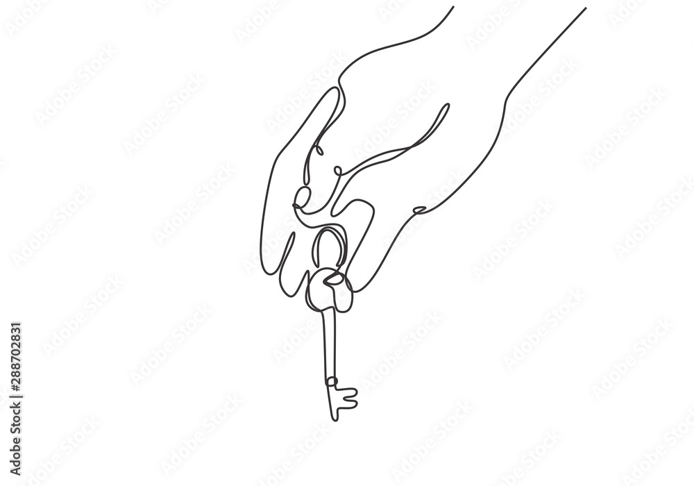 continuous line drawing hand holding the keys to the car or apartment ...