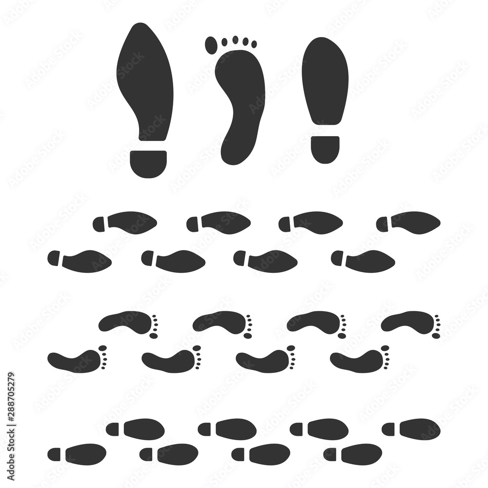 Human footprint and tracks vector black silhouette set isolated on a ...