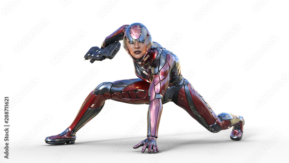Futuristic android soldier woman in bulletproof armor, military cyborg ...