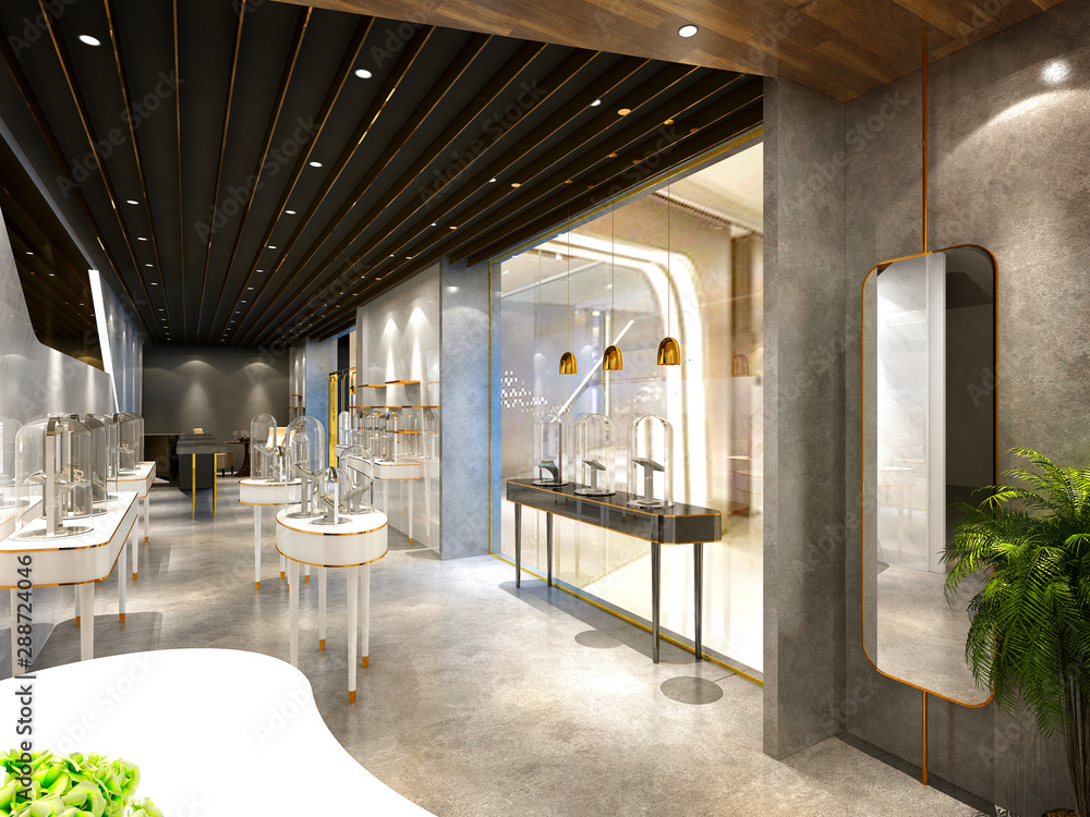 3d render jewelry products showroom Stock Illustration | Adobe Stock