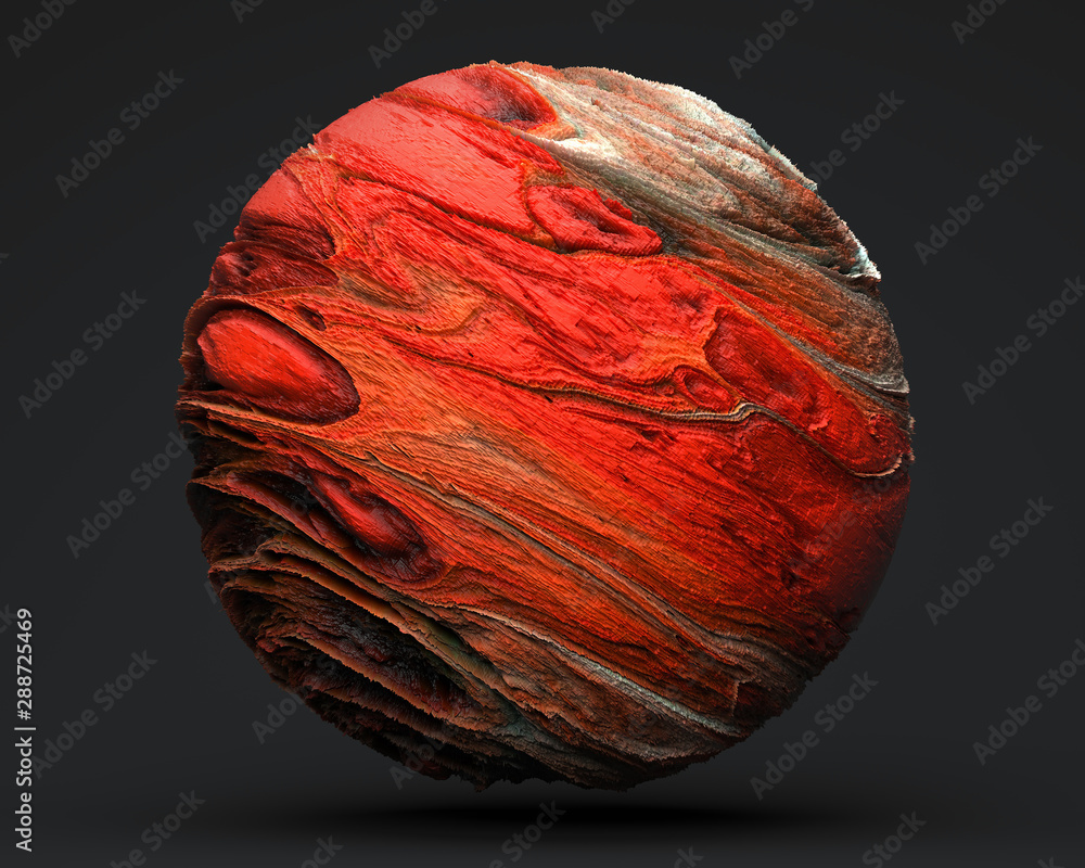 3d red ball that looks like an acrylic painting on black background ...