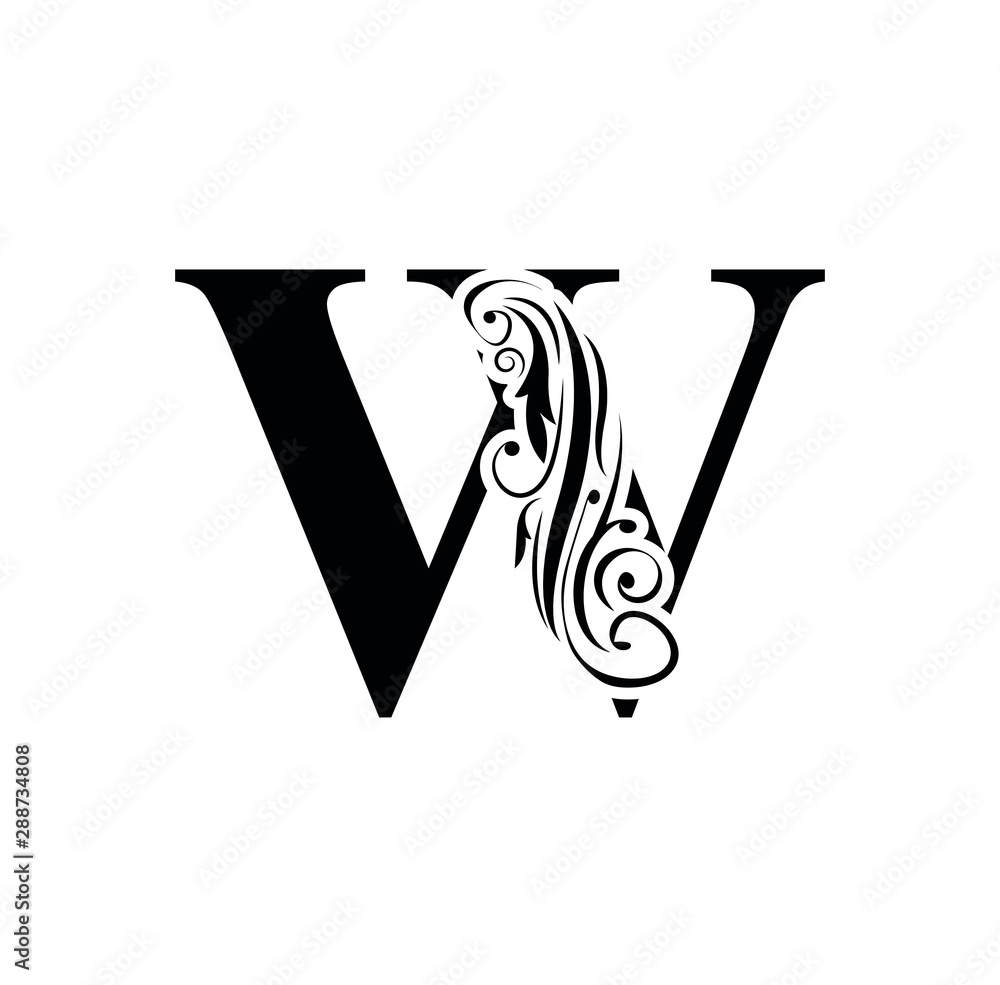 letter W. Black flower alphabet. Beautiful capital letters. Stock ...