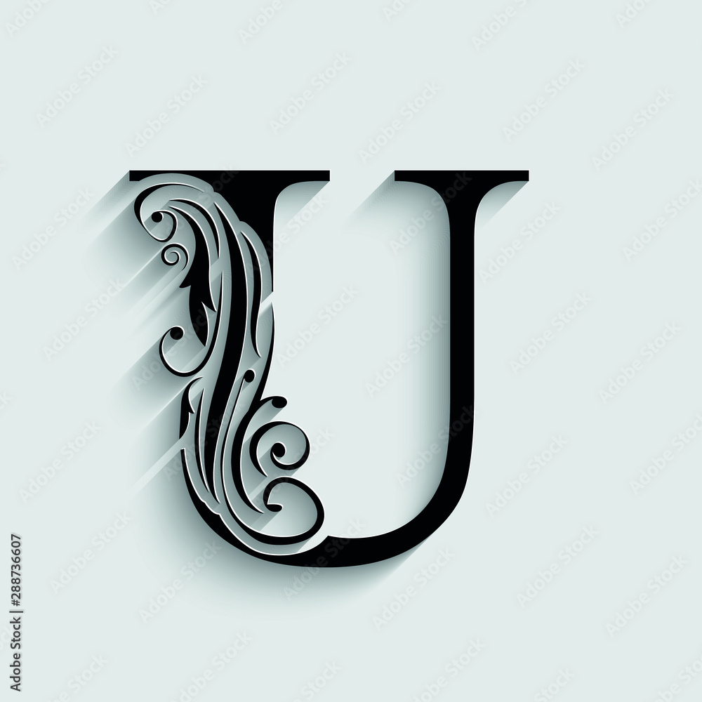 letter U. Black flower alphabet. Beautiful capital letters. Stock ...