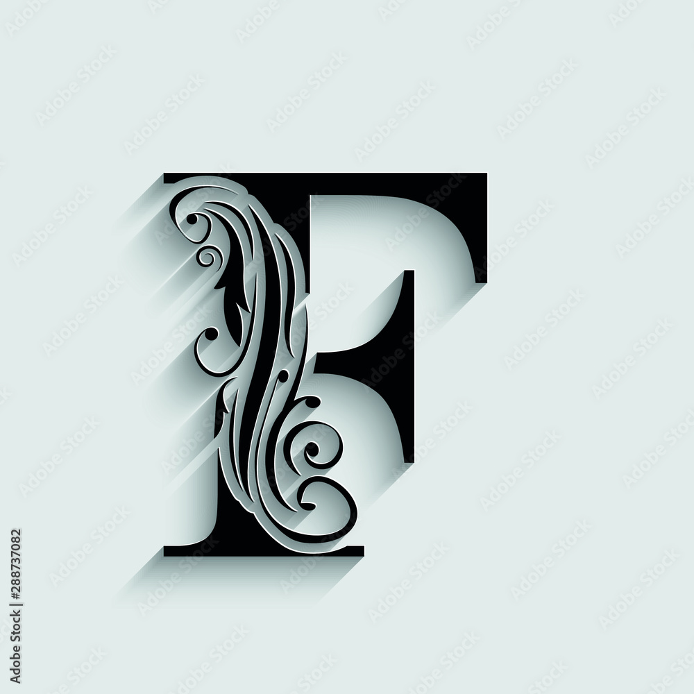 letter F. Black flower alphabet. Beautiful capital letters. Stock ...