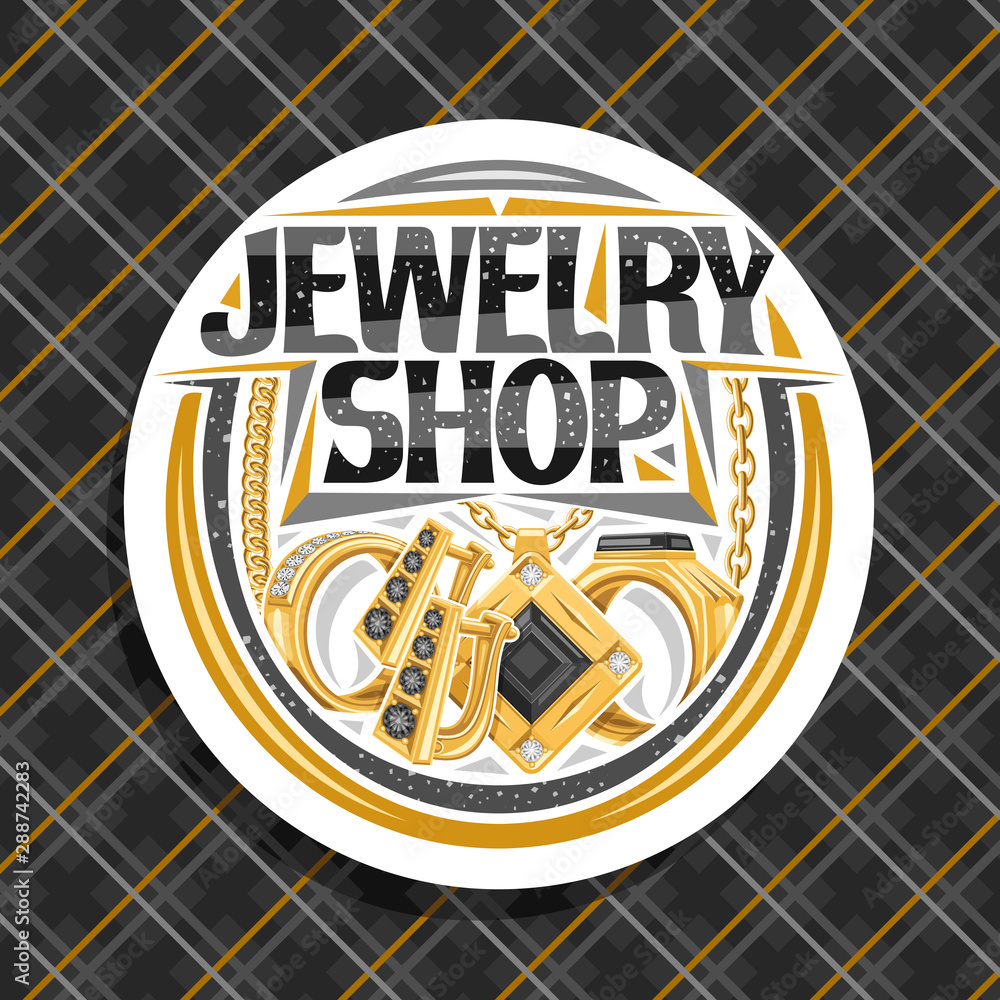 Vector logo for Jewelry Shop, white sign board with illustration of ...