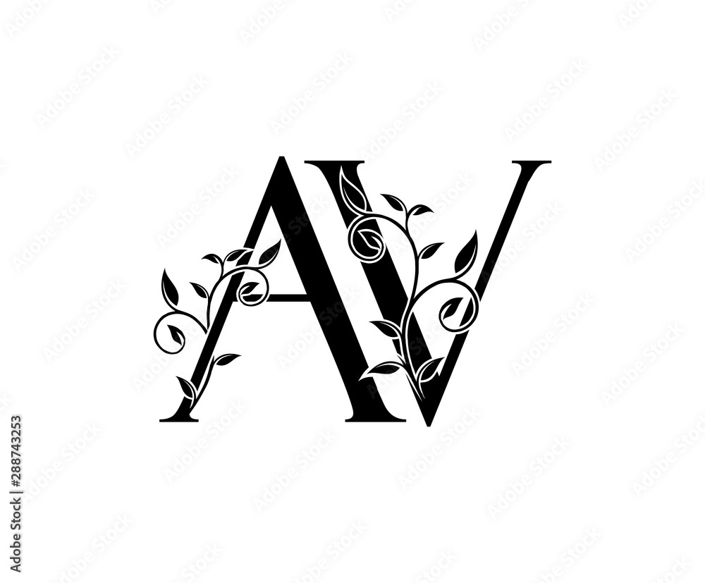 Initial letter A and V, AV, vintage Logo Icon, classy black letter ...